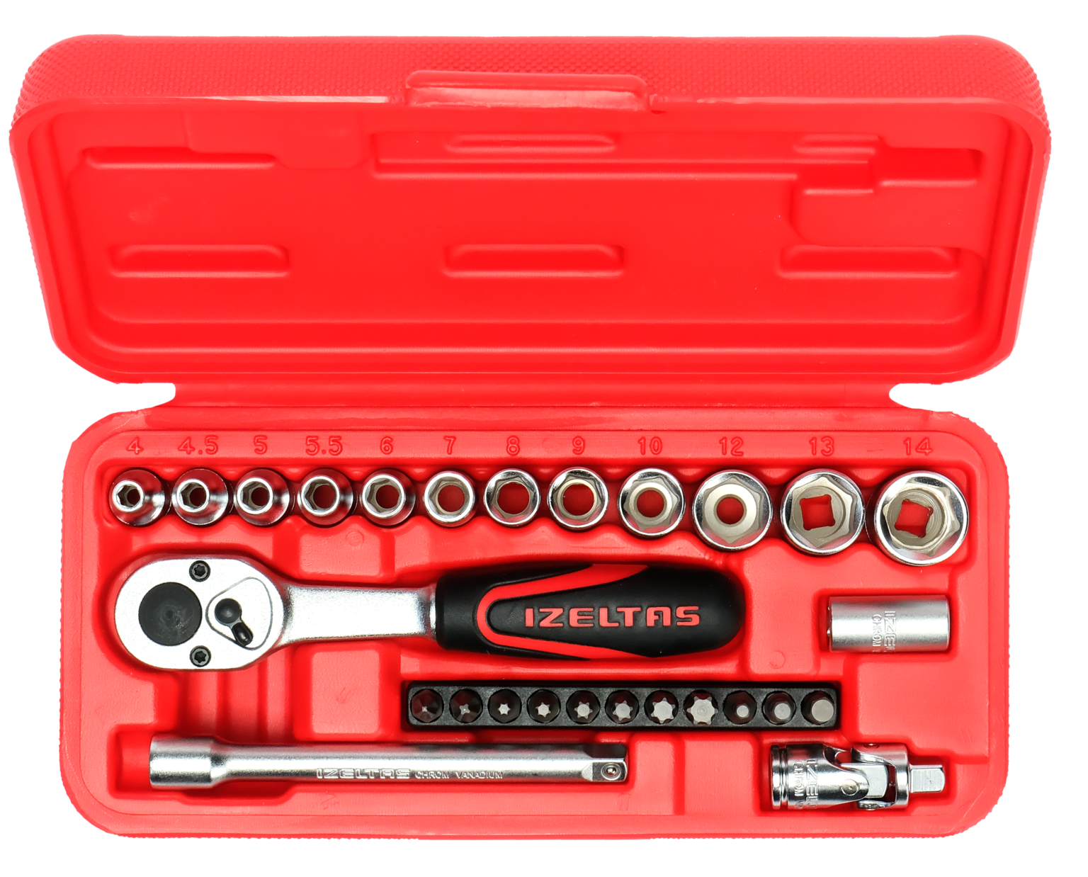 1/4" Socket Wrench 6 Points and Bits Set (27 Pcs, mm) - İZELTAŞ